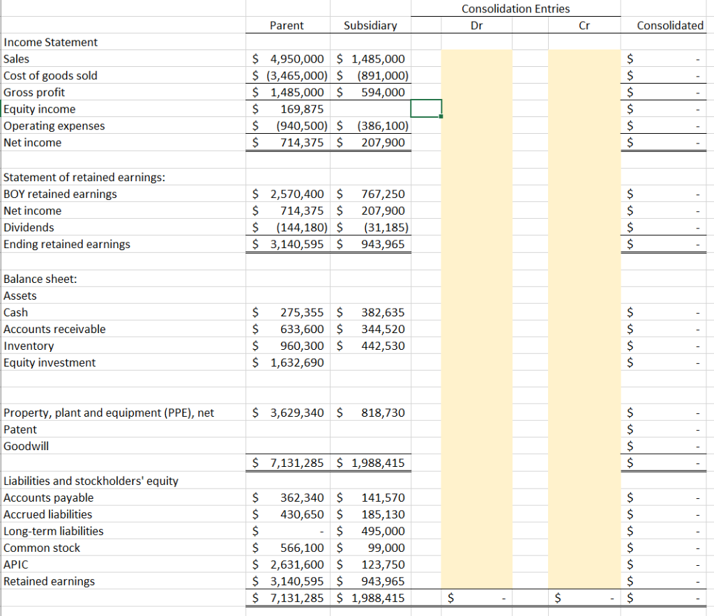 Solved Assume that a parent company acquires its subsidiary | Chegg.com