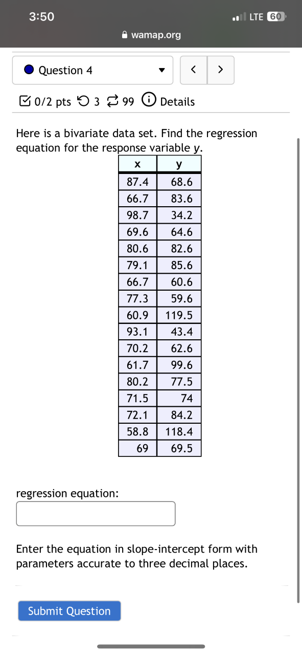 Solved Here is a bivariate data set. Find the regression | Chegg.com