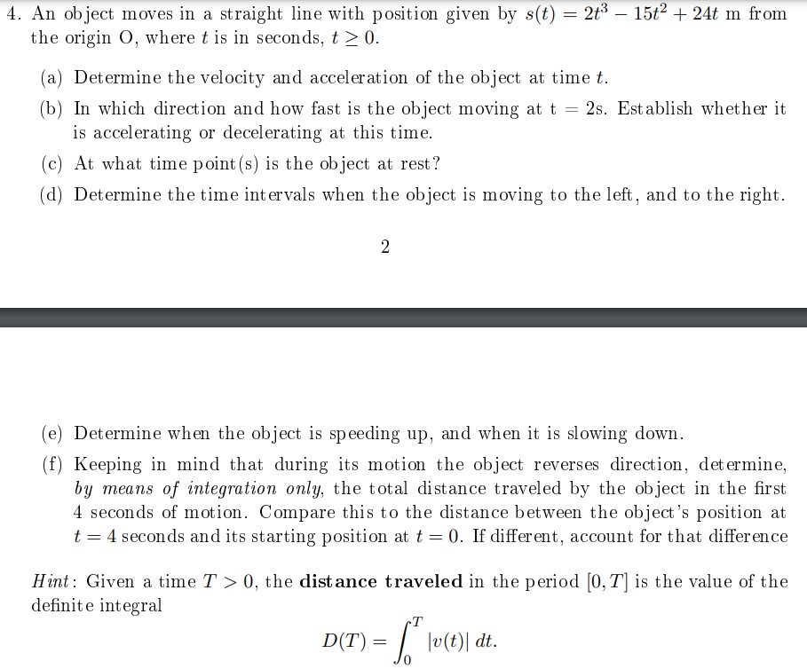 Solved 4. An object moves in a straight line with position | Chegg.com