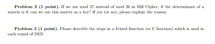 Solved Problem 2 (1 point). If we use mod 27 instead of mod | Chegg.com