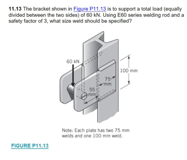 Solved 11.13 The bracket shown in Figure P11.13 is to | Chegg.com
