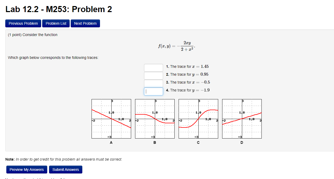 Solved (1 point) Consider the function f(x,y)=−2+x22xy Which | Chegg.com