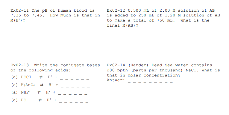 Solved Ex02-11 The pH of human blood is Ex02-12 0.500 mL of | Chegg.com
