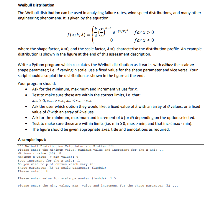 Solved Weibull Distribution The Weibull distribution can be | Chegg.com