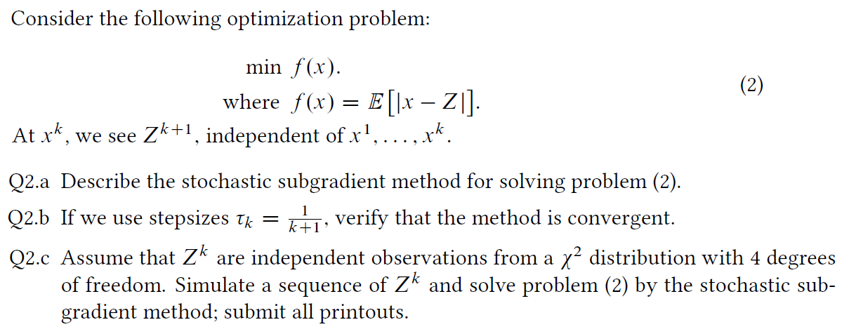 Consider the following optimization problem: (2) min | Chegg.com