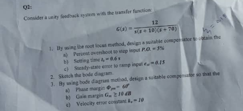 Solved Q2: Consider a unity feedback system with the | Chegg.com
