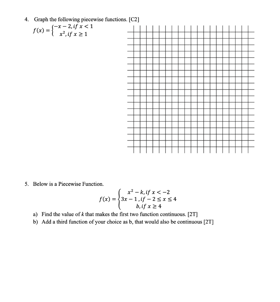 Solved 4. Graph the following piecewise functions. [C2] | Chegg.com