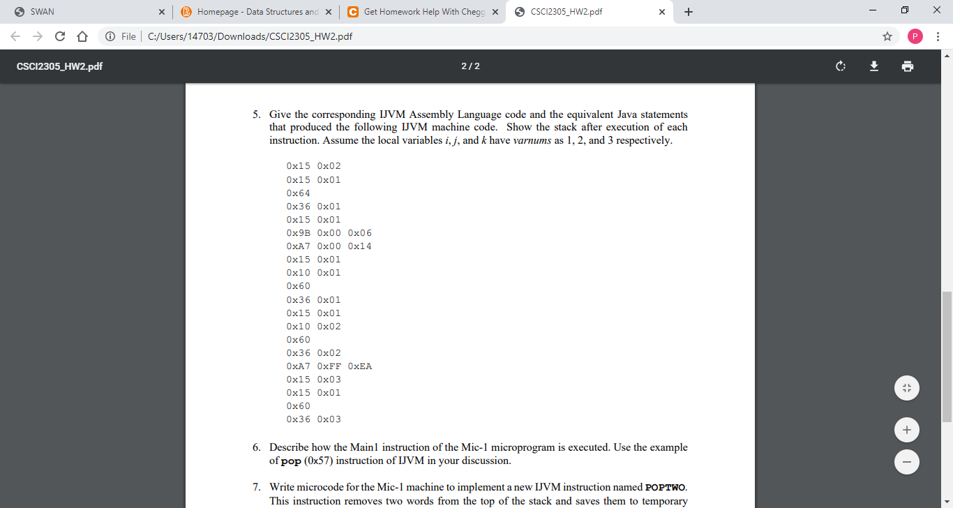 5 Give The Corresponding Ijvm Assembly Language Code 