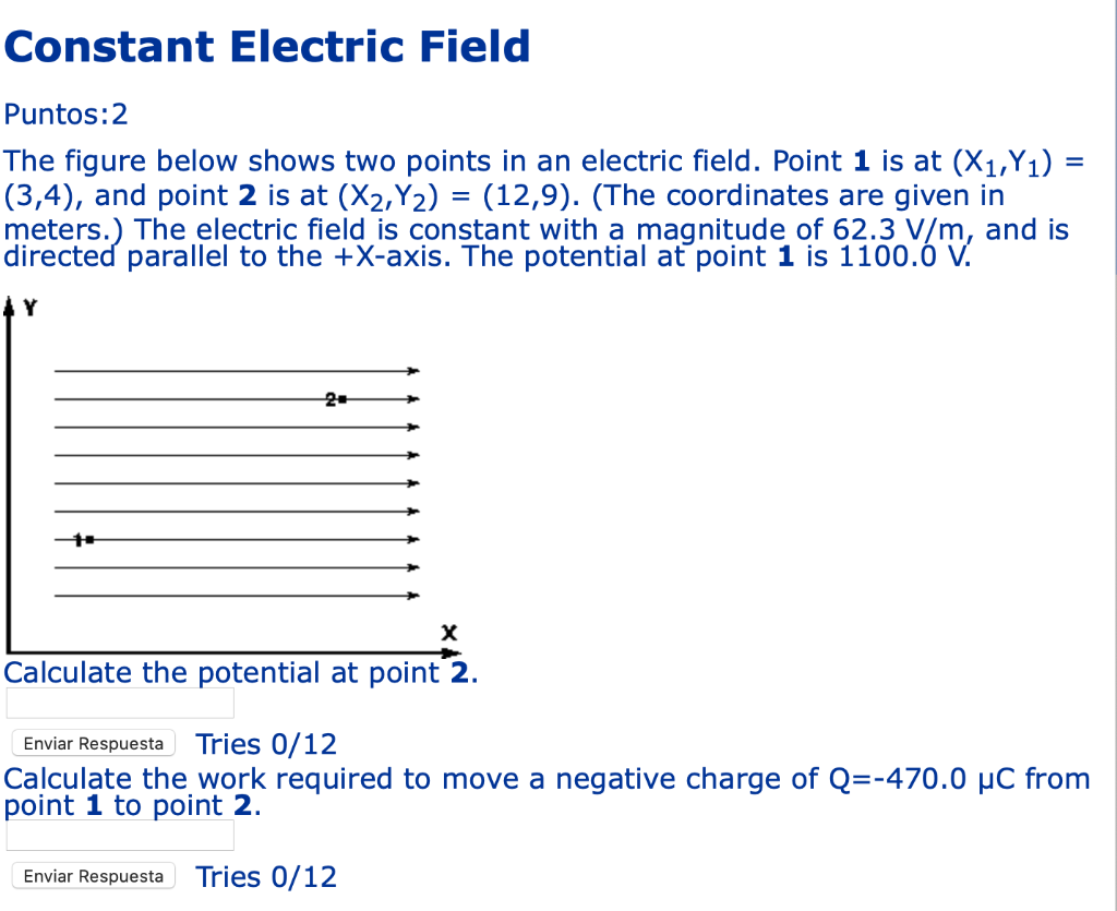 Solved Constant Electric Field Puntos: 2 The figure below | Chegg.com