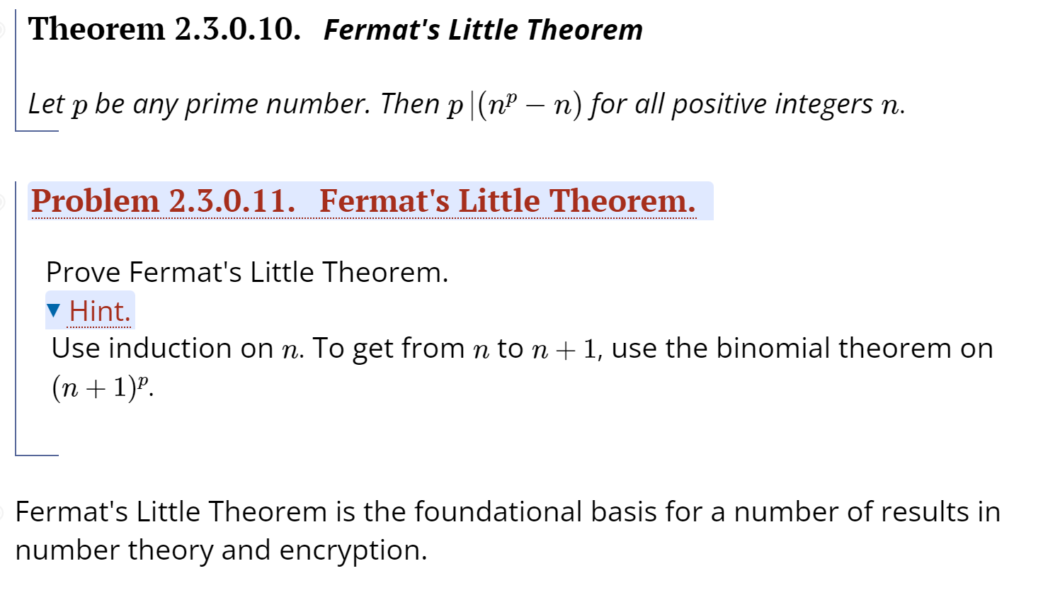 Solved Theorem 2.3.0.10. Fermat's Little Theorem Let p be | Chegg.com