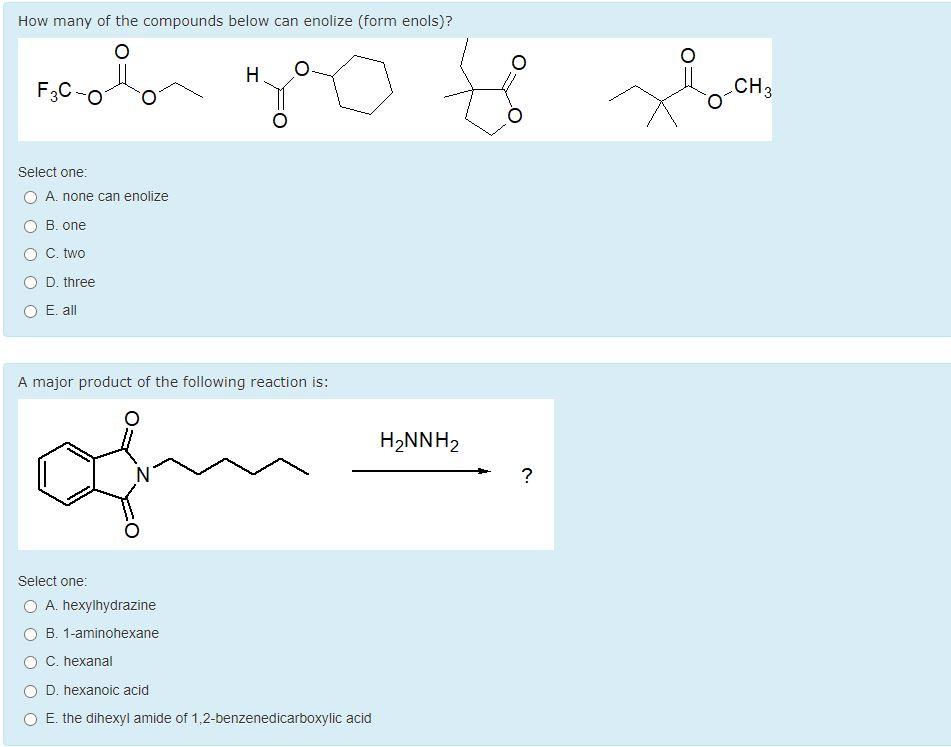 Solved How many of the compounds below can enolize (form | Chegg.com
