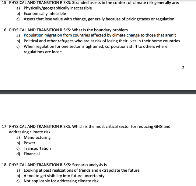 Solved 15. PHYSICAL AND TRANSITION RISKS: Stranded assets in | Chegg.com