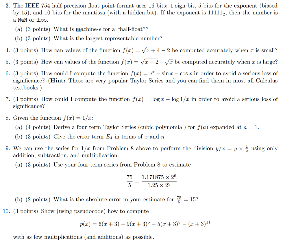 Solved 3. The IEEE-754 half-precision float-point format | Chegg.com