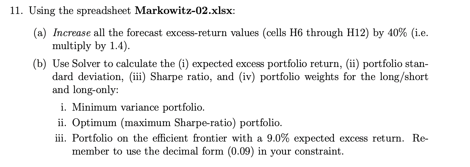1. Using the spreadsheet Markowitz-02.xlsx: (a) | Chegg.com