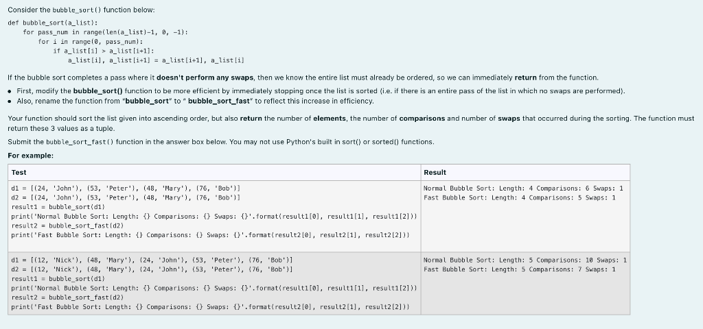 Solved Consider the bubble_sort() function below: def | Chegg.com