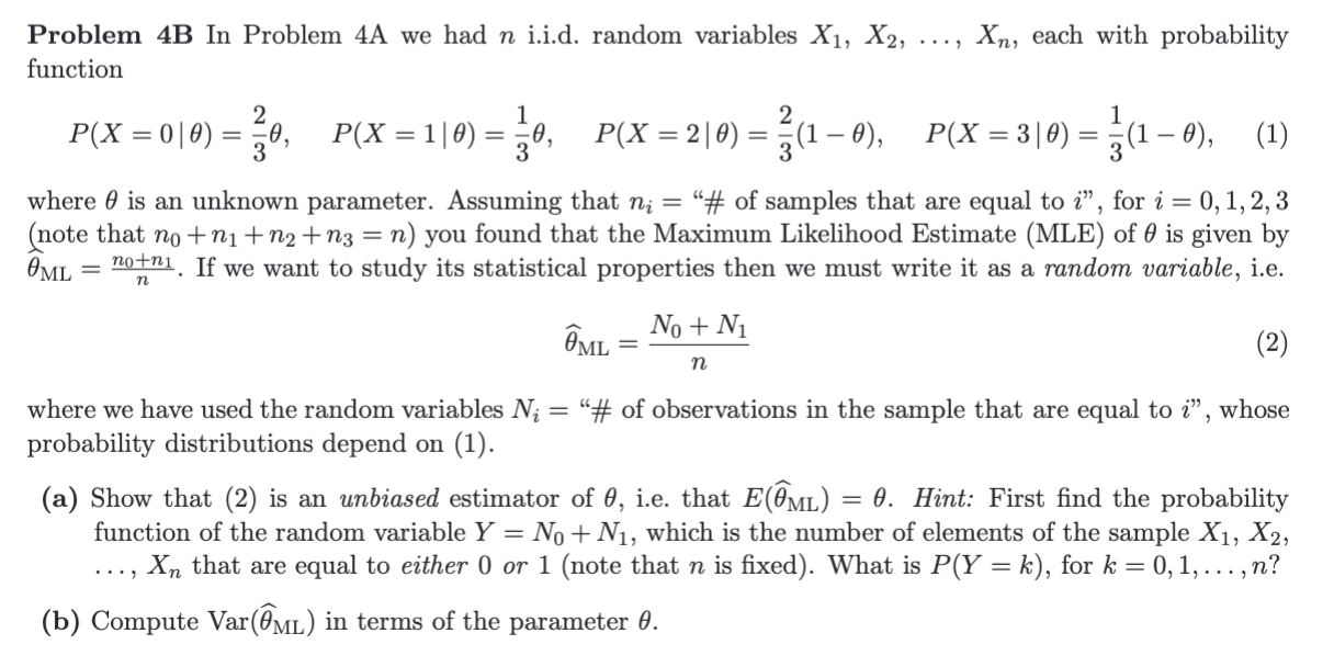 Problem 4B In Problem 4A we had n i.i.d. random | Chegg.com