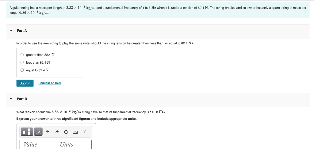 Solved A guitar string has a mass per length of 2.33×10−3 | Chegg.com