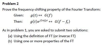Solved Problem 2 Prove the frequency-shifting property of | Chegg.com