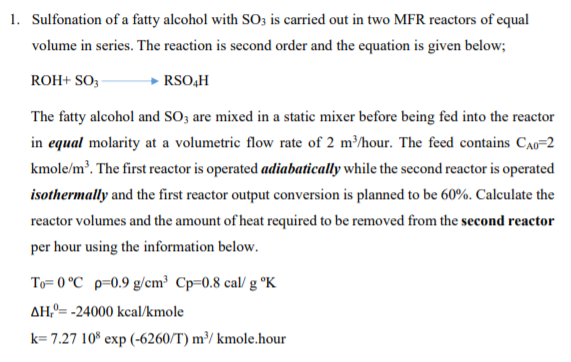 Solved 1. Sulfonation of a fatty alcohol with SO3 is carried | Chegg.com