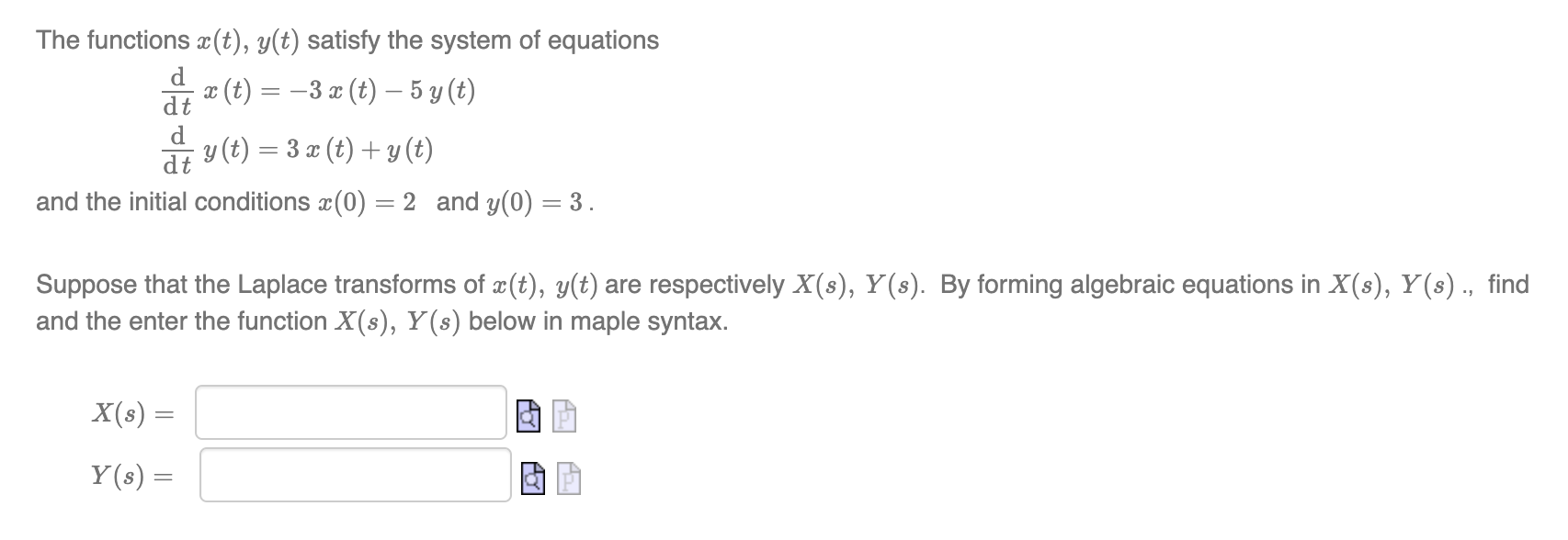 Solved The functions x(t),y(t) satisfy the system of | Chegg.com