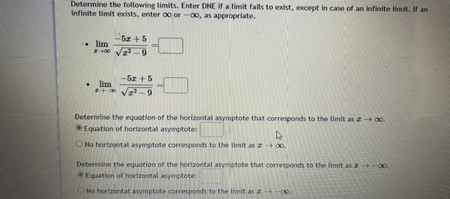 Solved Determine the following limits. Enter DNE if a limit | Chegg.com
