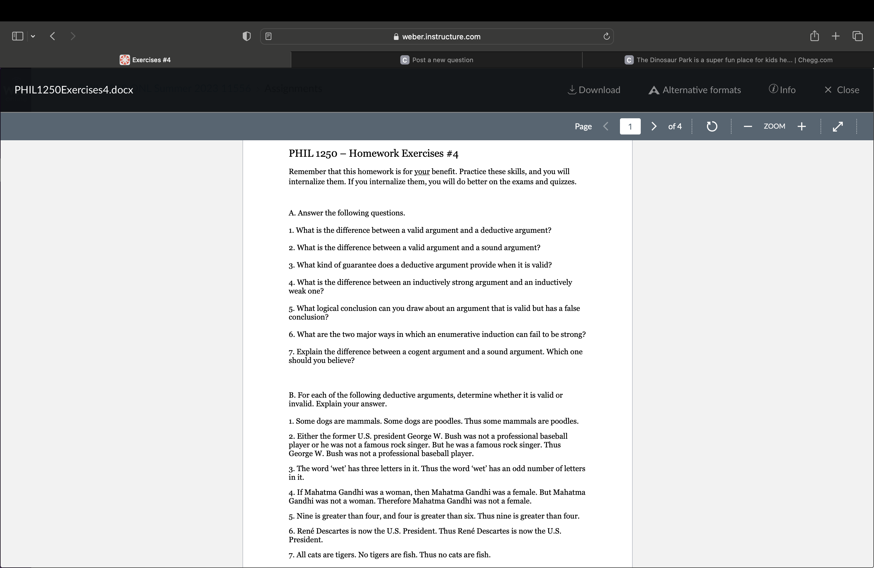Phil 1250 Homework Exercises 4 Remember That This