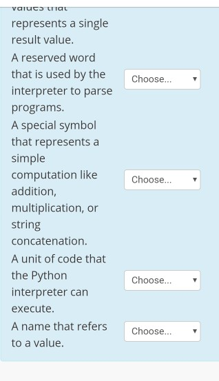 Solved Choose... Choose... " Choose... To join two operands | Chegg.com