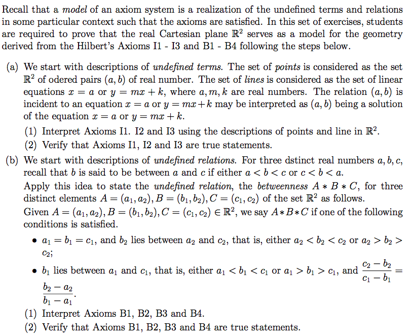 Solved Recall that a model of an axiom system is a | Chegg.com