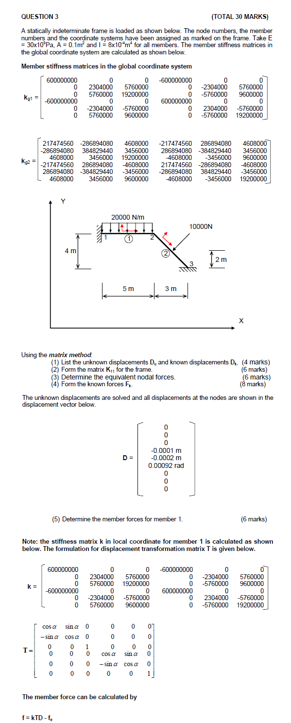 QUESTION 3 (TOTAL 30 MARKS) A statically | Chegg.com