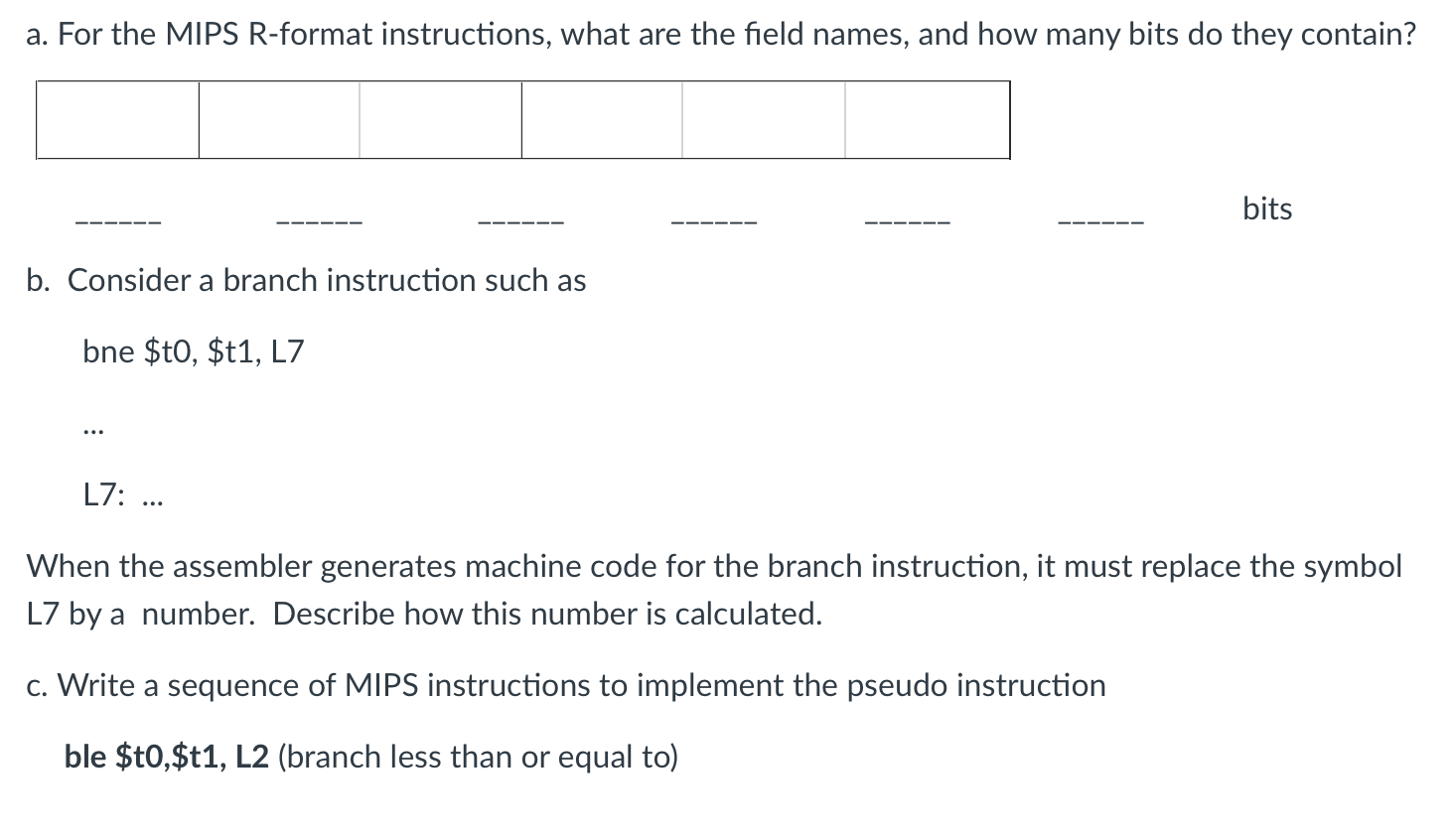 Solved a. For the MIPS R-format instructions, what are the | Chegg.com