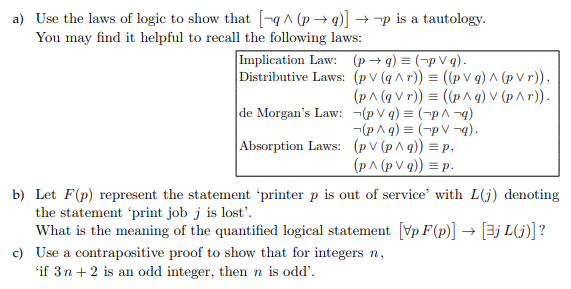 Solved Use the laws of logic to show that [-q^ (p-+ q)] You | Chegg.com