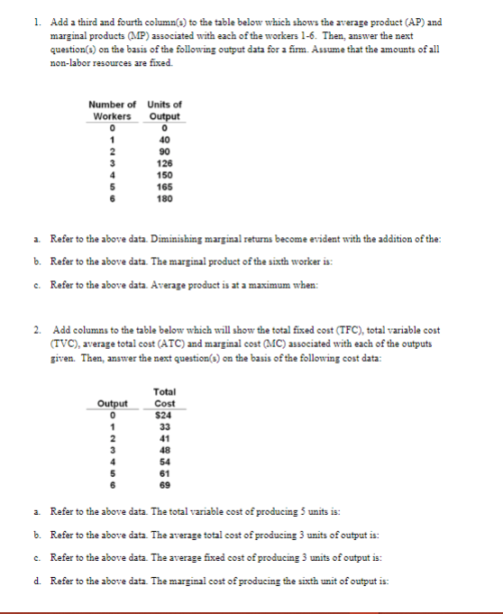 Solved 1. Add a third and fourth column(s) to the table | Chegg.com