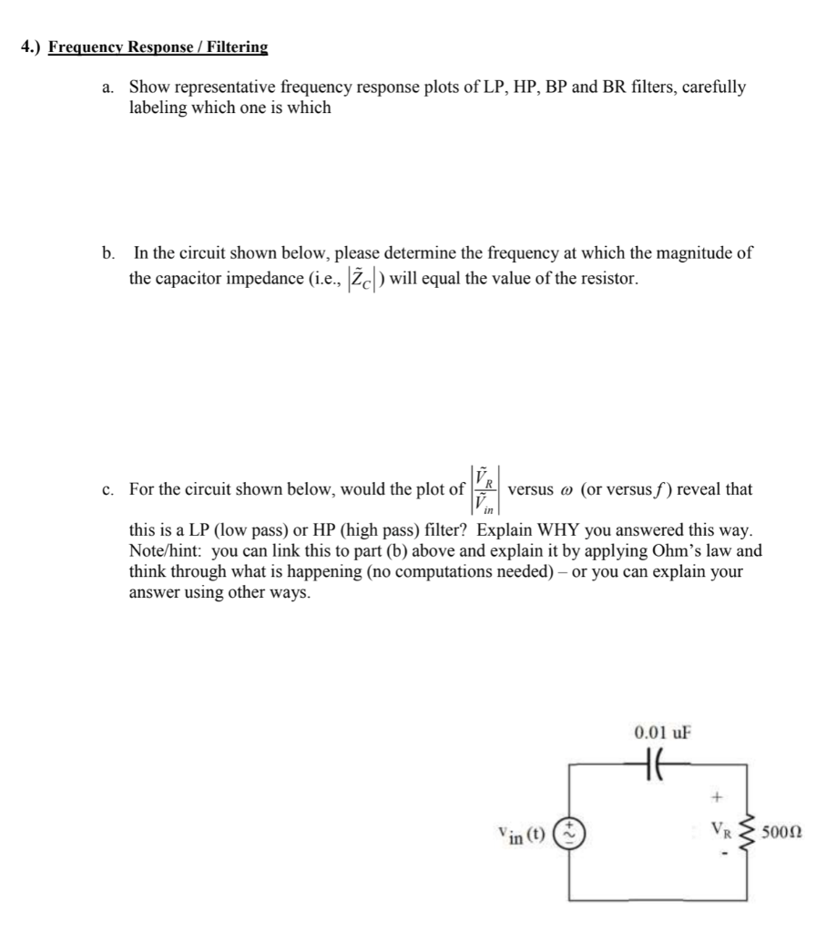 Solved a. Show representative frequency response plots of | Chegg.com