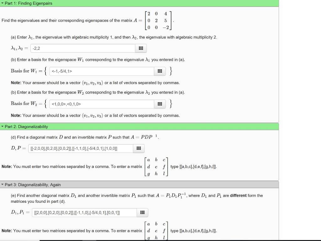 e) Find another diagonal matrix D1 and another | Chegg.com
