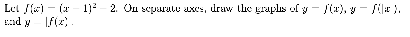 Solved Let f(x)=(x−1)2−2. On separate axes, draw the graphs | Chegg.com