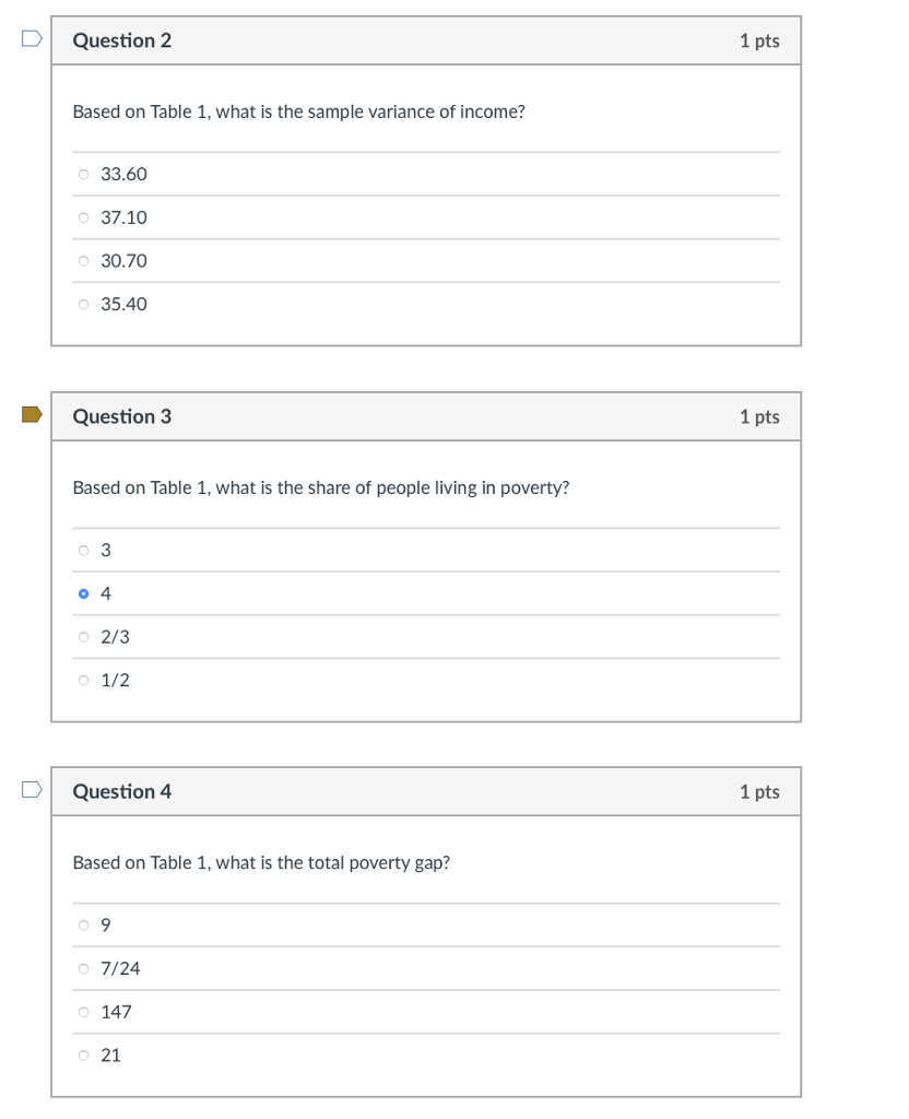 Solved Table 1 Assumez- 12 1 if in Poverty, Poverty Poverty | Chegg.com