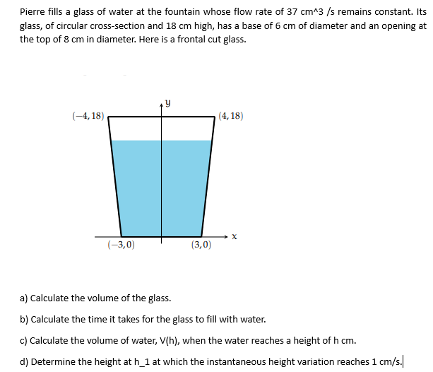 Solved Calculus derivativesPierre fills a glass of water at | Chegg.com