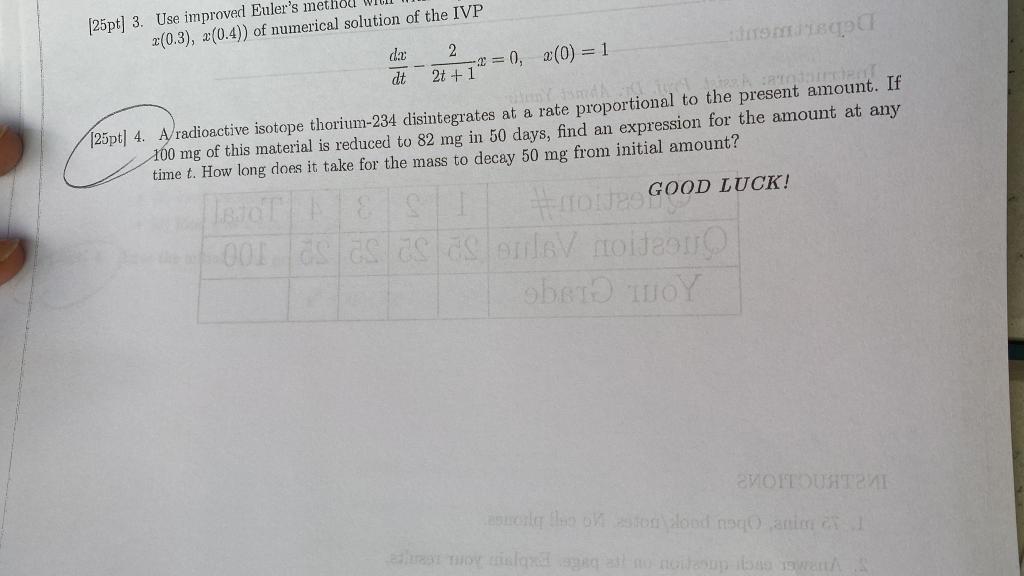 Solved [25pt] 3. Use improved Euler's menil solution of the | Chegg.com