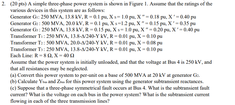 Solved 2. (20 pts) A simple three-phase power system is | Chegg.com