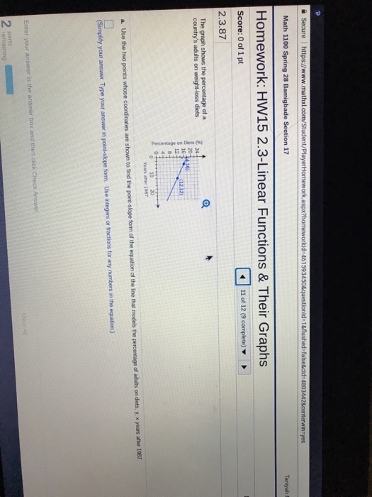 Solved mathxl. Taniyah l Homework: HW15 2.3-Linear Functions | Chegg.com