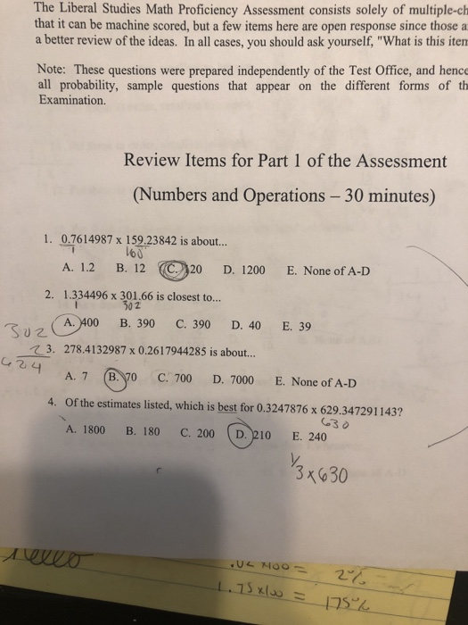 Solved The Liberal Studies Math Proficiency Assessment | Chegg.com