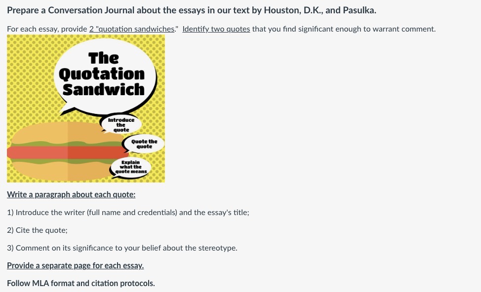 Prepare a Conversation Journal about the essays in | Chegg.com