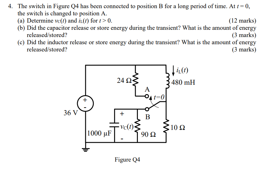 Solved 4. The switch in Figure Q4 has been connected to | Chegg.com