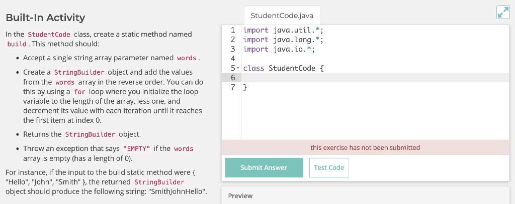 Solved Built-In Activity StudentCode.java 1 import | Chegg.com