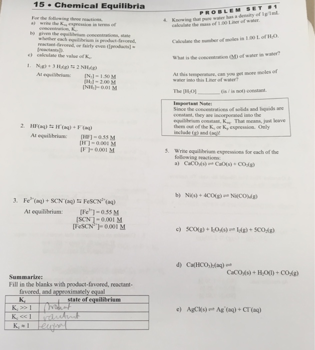 Solved 15 Chemical Equilibria PROBLEM SET #1 For the | Chegg.com Solved 15 Chemical Equilibria PROBLEM SET #1 For the | Chegg.com