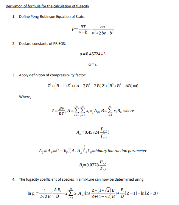 Solved Derivation of formula for the calculation of fugacity | Chegg.com