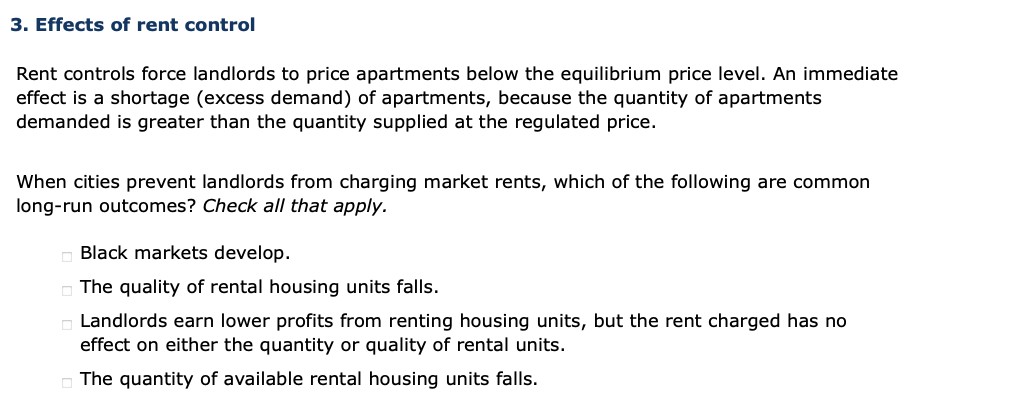Solved 3. Effects of rent control Rent controls force | Chegg.com
