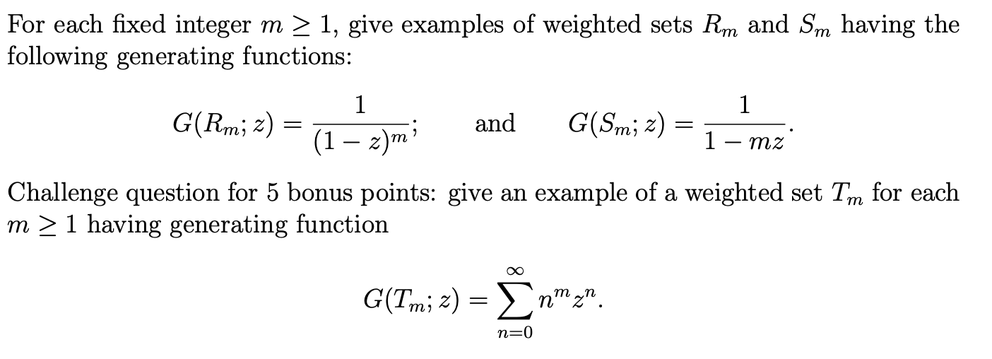 For each fixed integer m ≥ 1, give examples of | Chegg.com