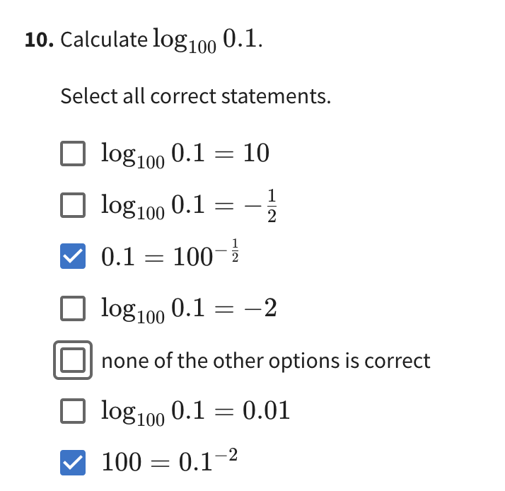 Calculate log1000.1.Select all correct | Chegg.com
