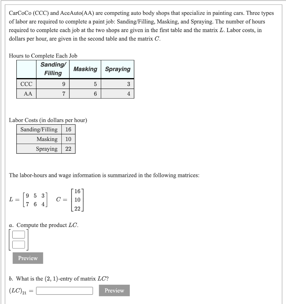 Solved CarCoCo (CCC) and AceAuto(AA) are competing auto body | Chegg.com